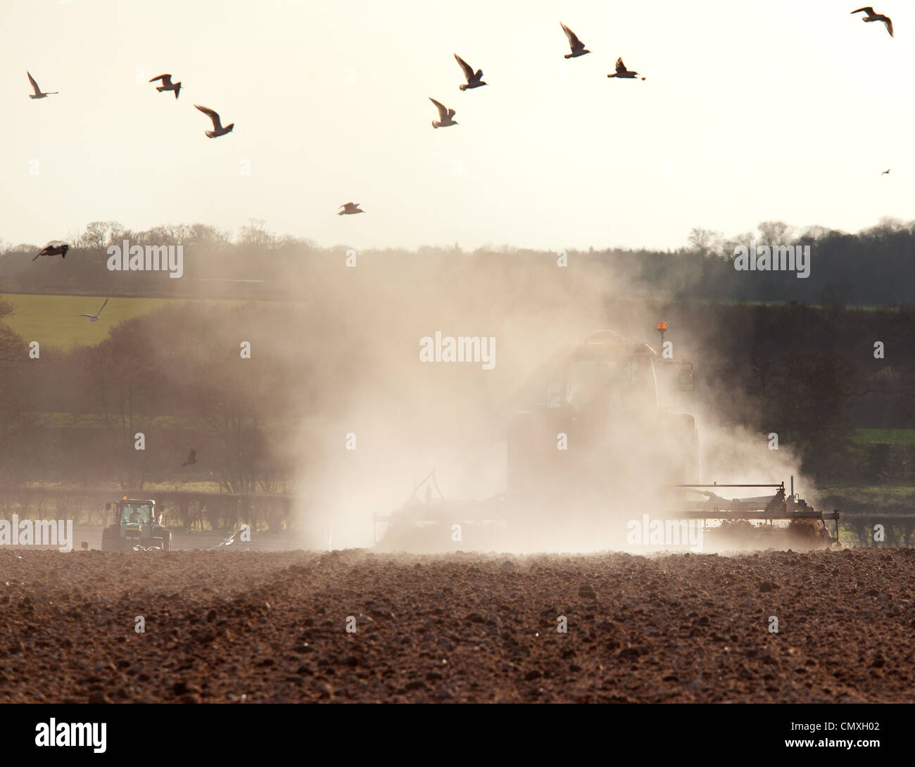 Farmers preparing a dry field under almost drought conditions for ...