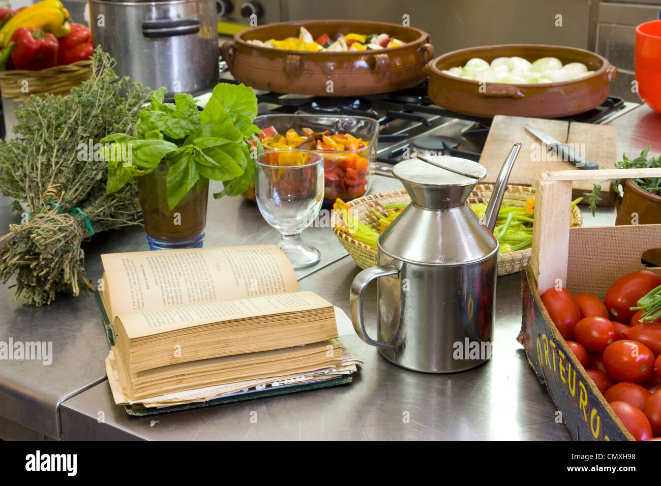 Typical italian cuisine ingredients as oil, oregano and tomatoes Stock ...
