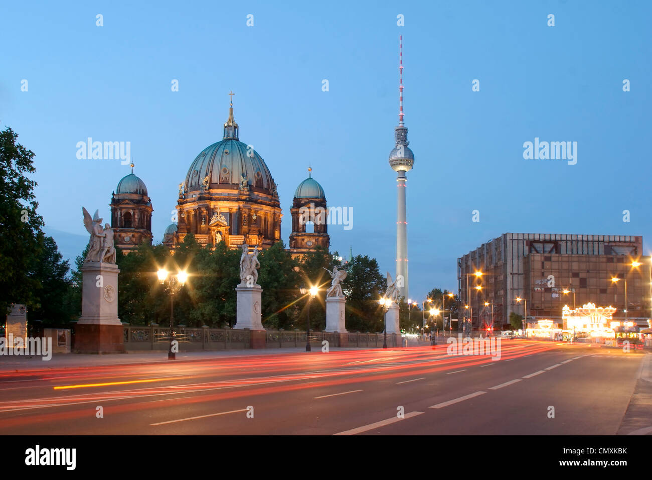 Berlin, Castle bridge, Dome, Alex, dusk Stock Photo - Alamy