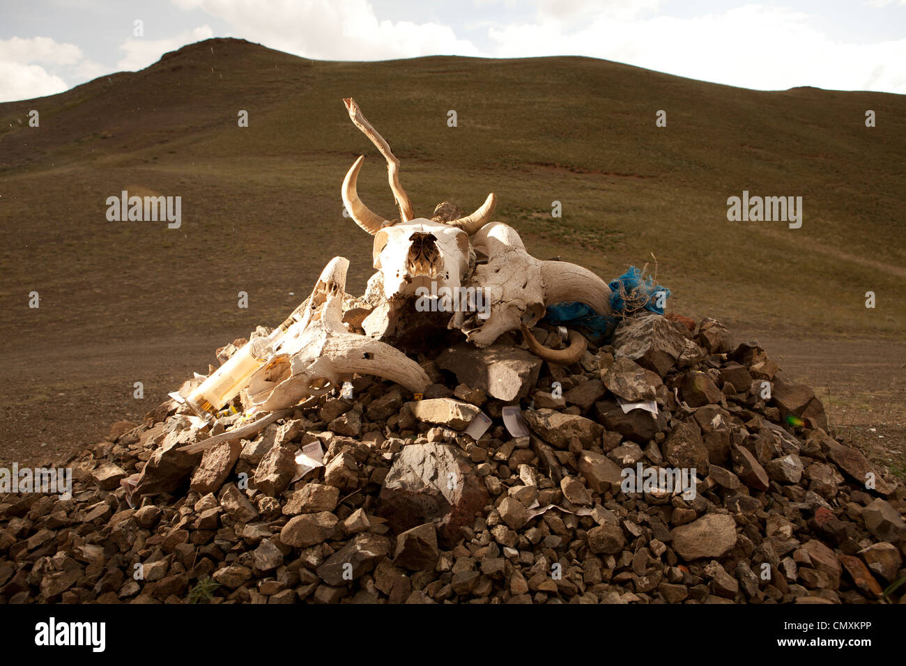 Ovoo (sacred small stone mound) in Yolin Am (Yol valley) , Mongolia ...