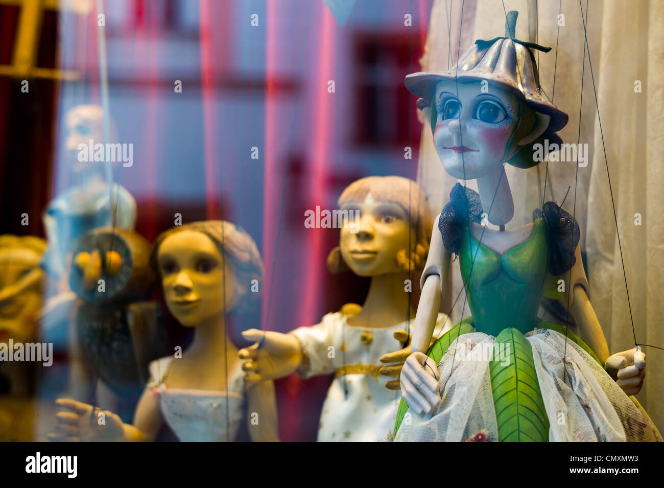 Puppets on display in a shop window, Prague, Czech Republic Stock Photo ...