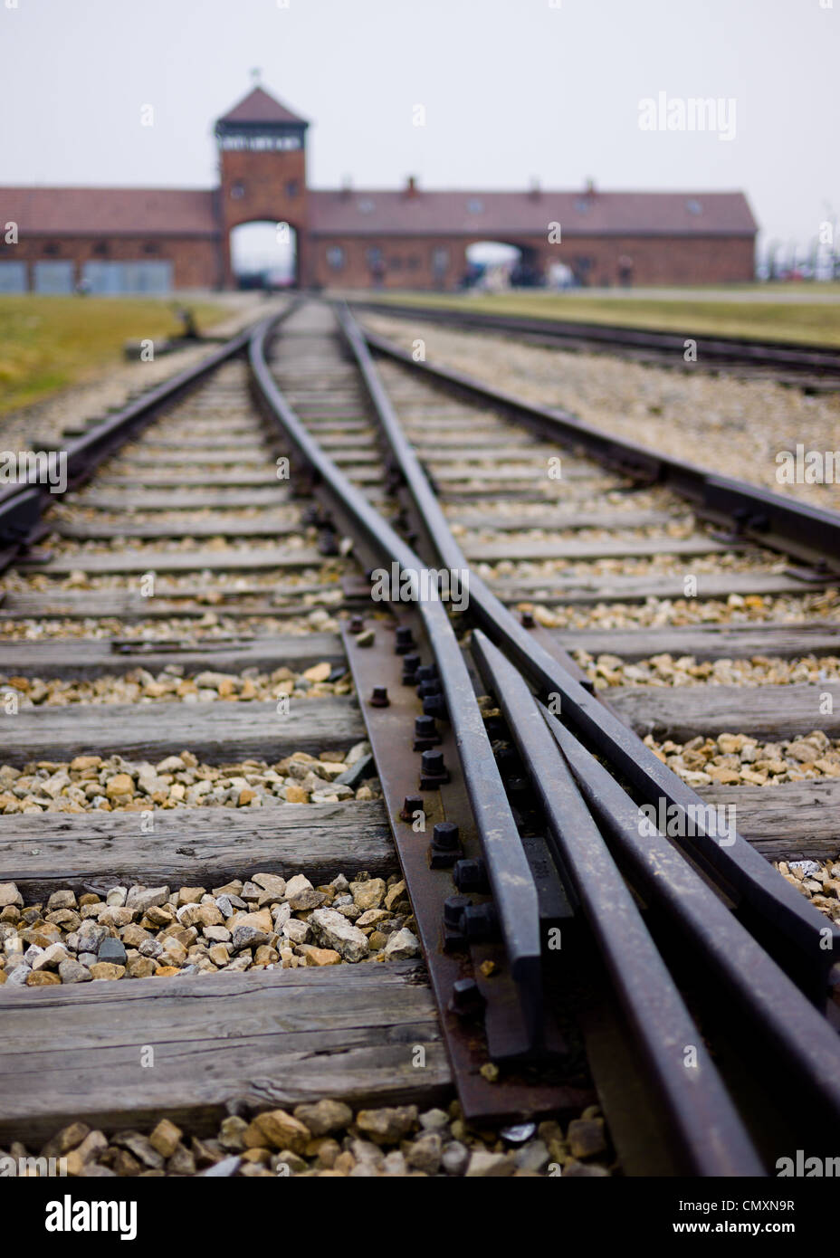 The infamous railway tracks leading into the Auschwitz II, Birkenau ...