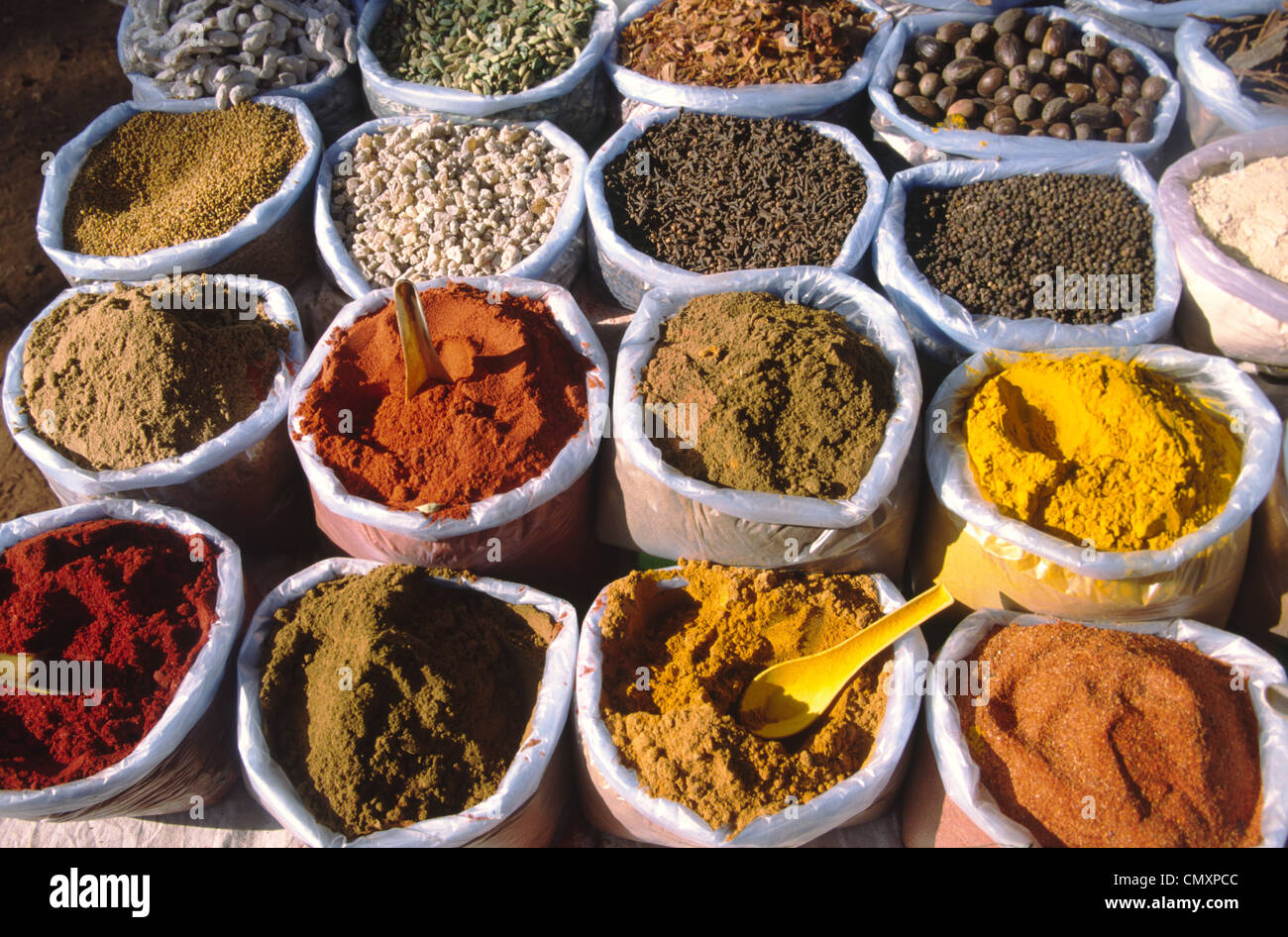 India Goa Mapsa market curry spices Stock Photo - Alamy