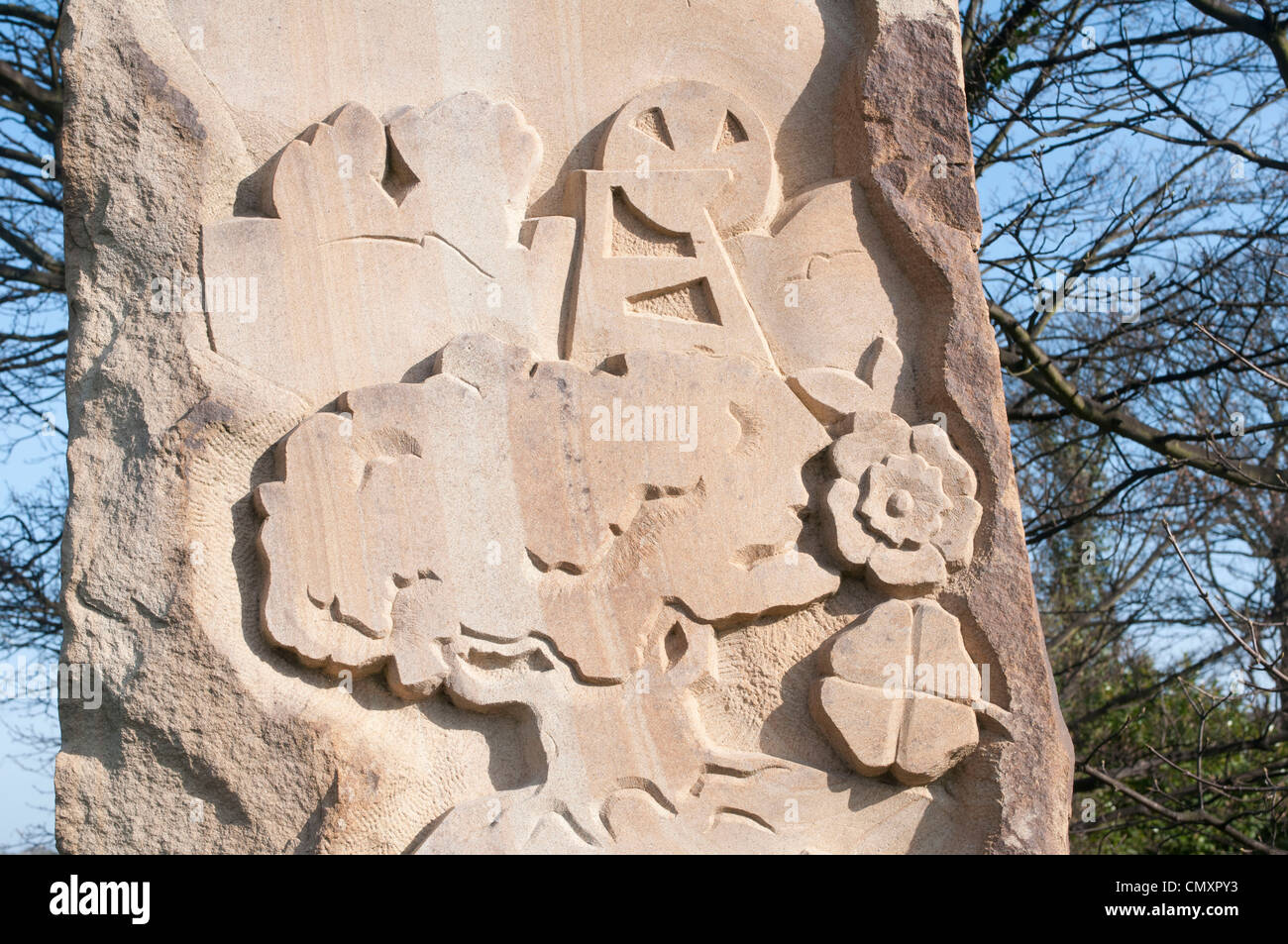 Ledston Luck stone name obelisk Stock Photo - Alamy