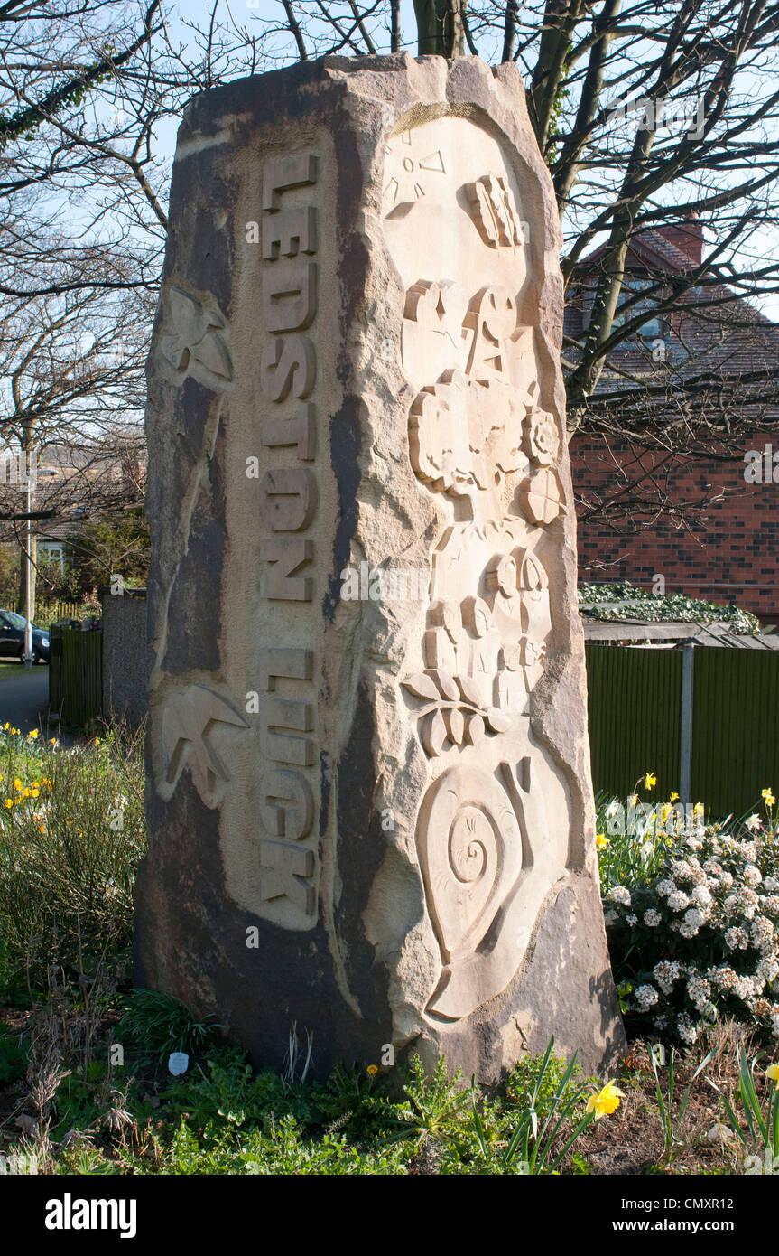 Ledston Luck stone name obelisk Stock Photo - Alamy