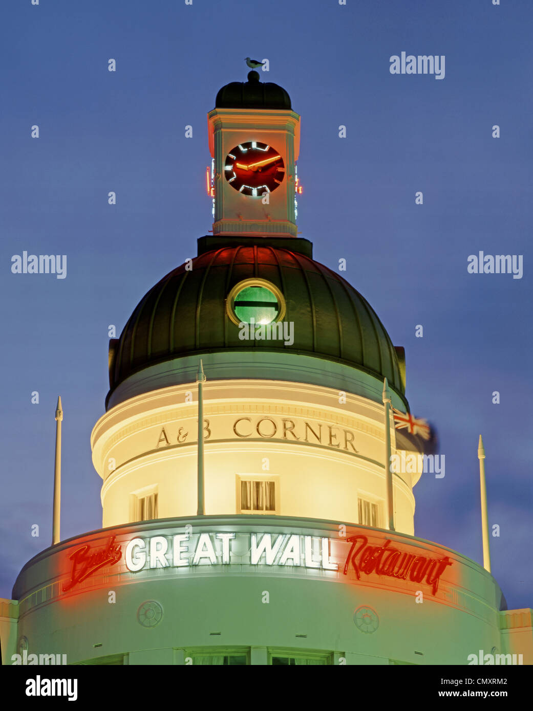 New Zealand, South island, Napier, tower, art nouveau in twilight Stock ...