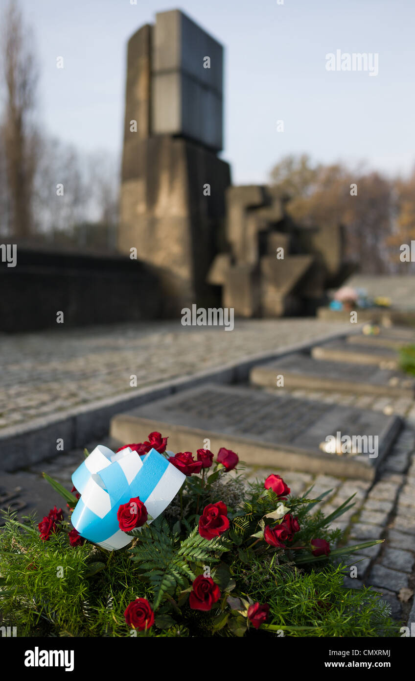 Red roses placed at the Auschwitz II, Birkenau memorial, Poland Stock ...