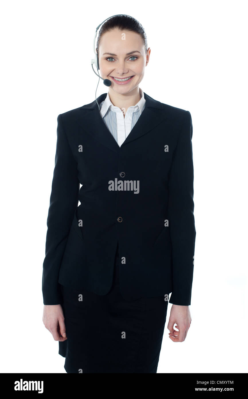 Woman agent talking mic hi-res stock photography and images - Alamy