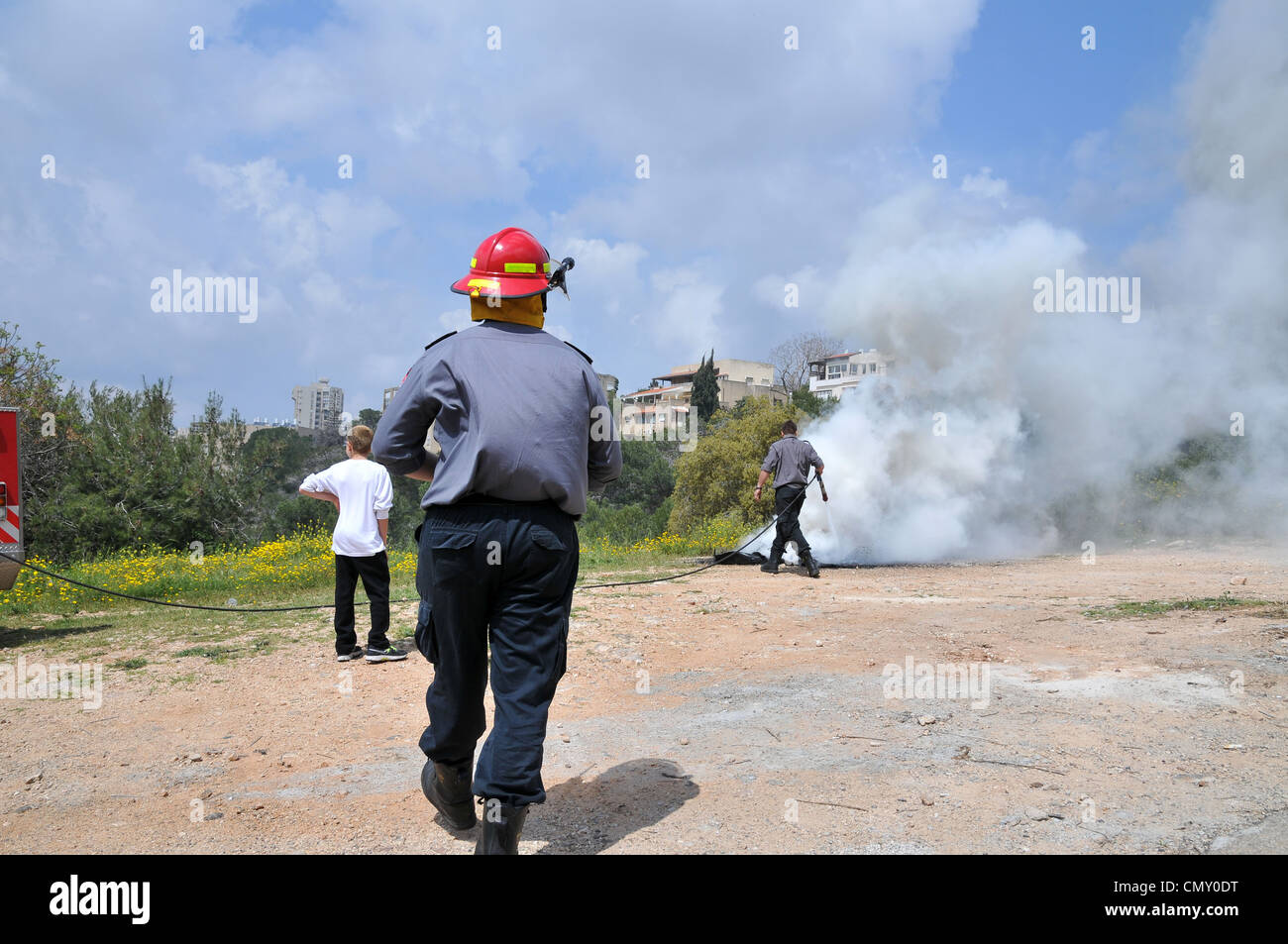 A fire drill in Haifa. the Haifa fire department with the Home Front ...
