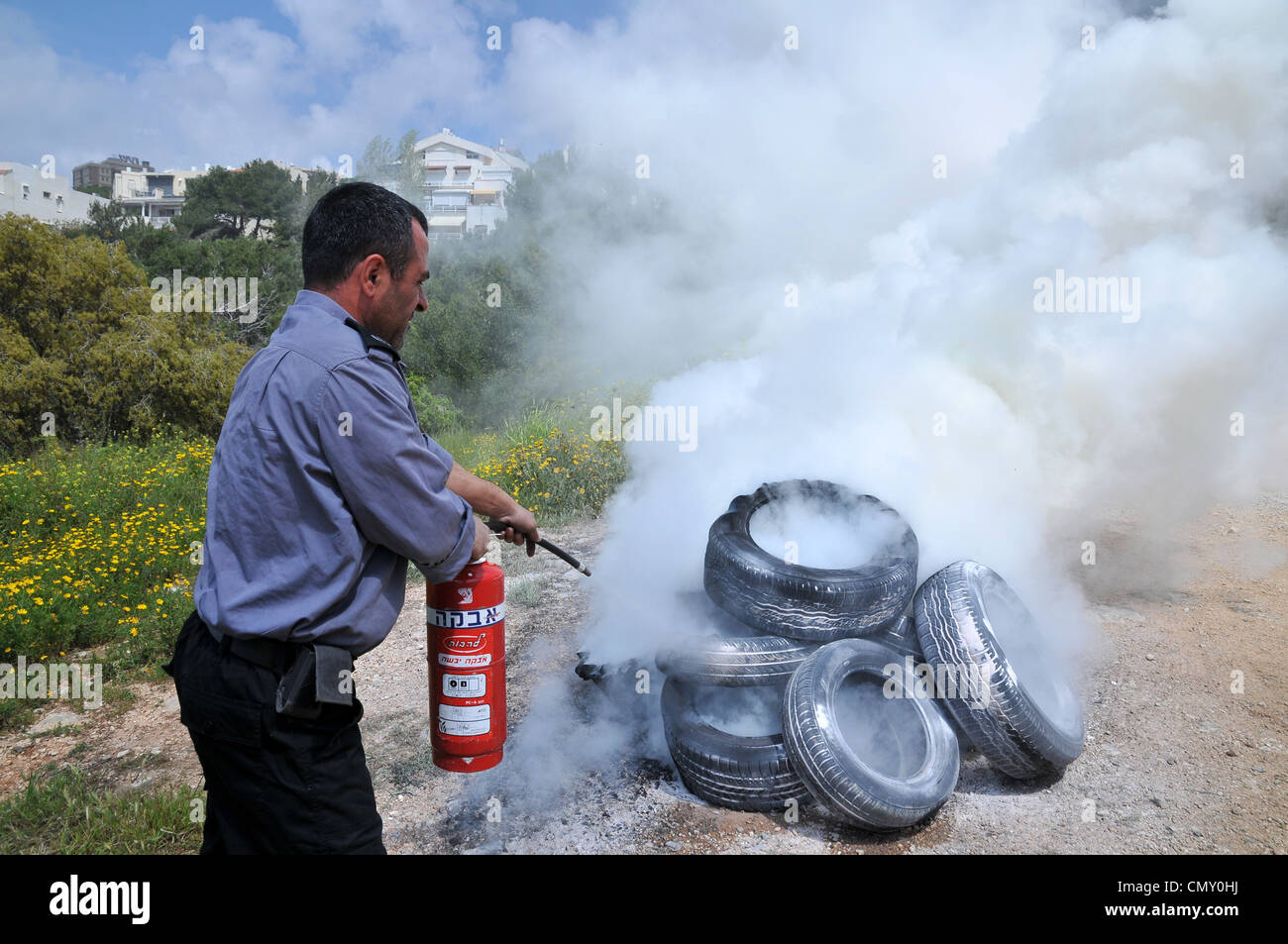A fire drill in Haifa. the Haifa fire department with the Home Front ...