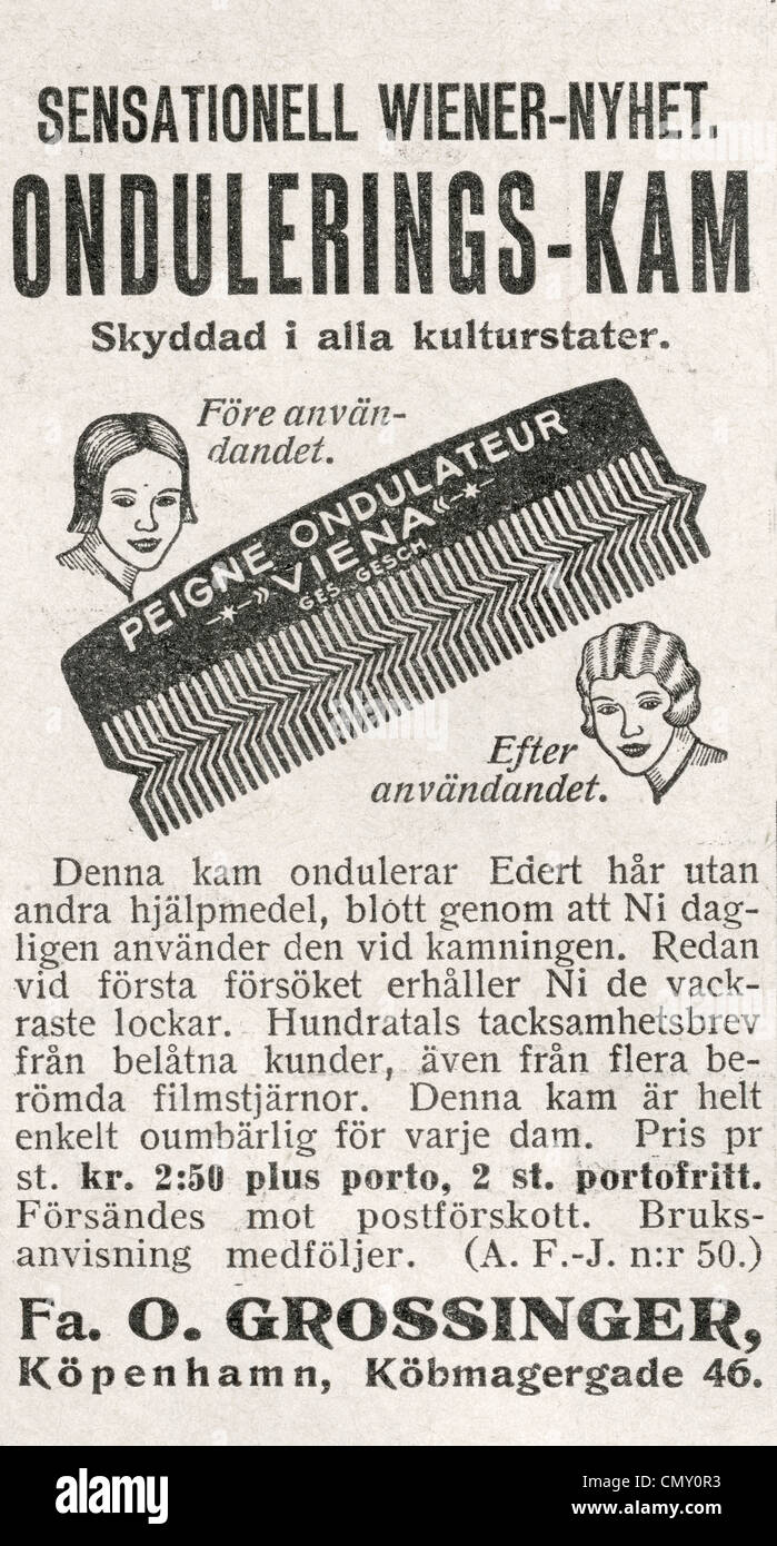 Swedish advertisement from 1930. Peigne Ondulateur hair curling comb ...