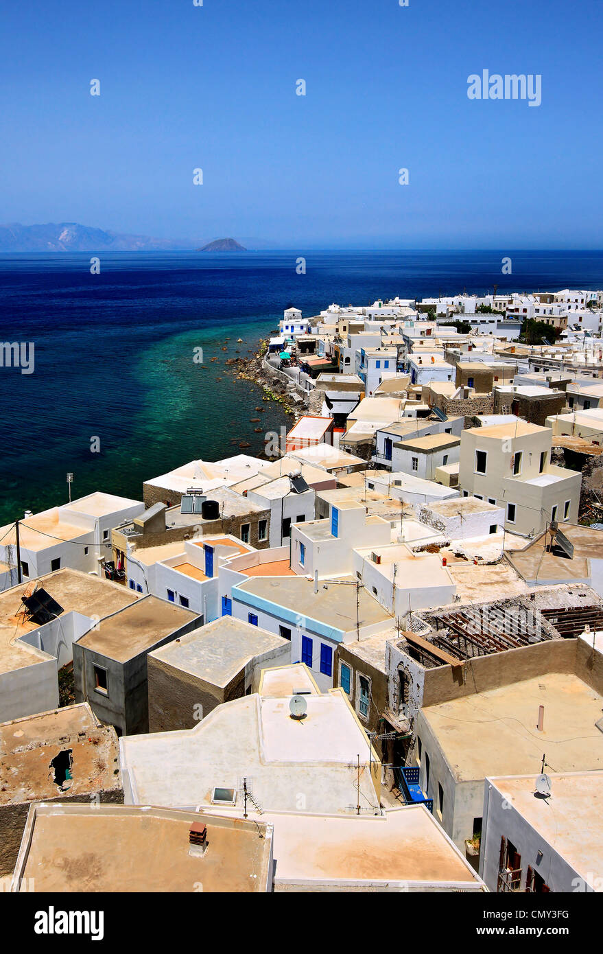 View of Mandraki village, "capital" of Nisyros volcanic island, from ...