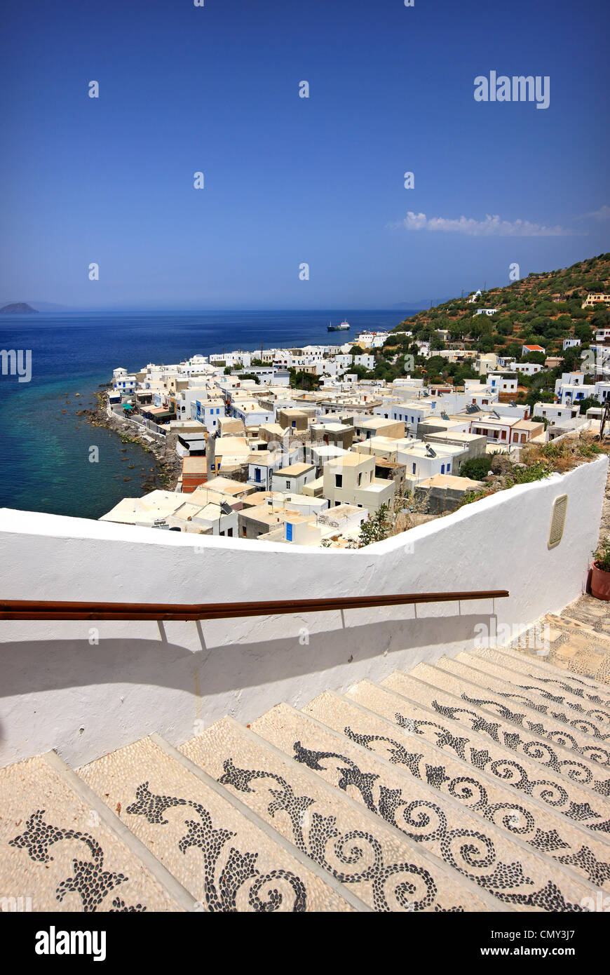 View of Mandraki village, "capital" of Nisyros volcanic island, from ...