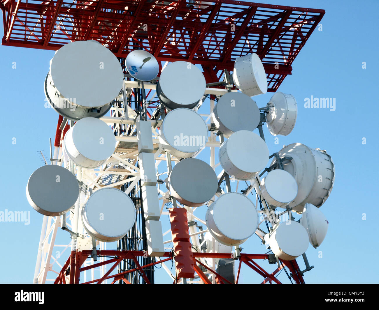 high antenna and dishes of communication Stock Photo - Alamy
