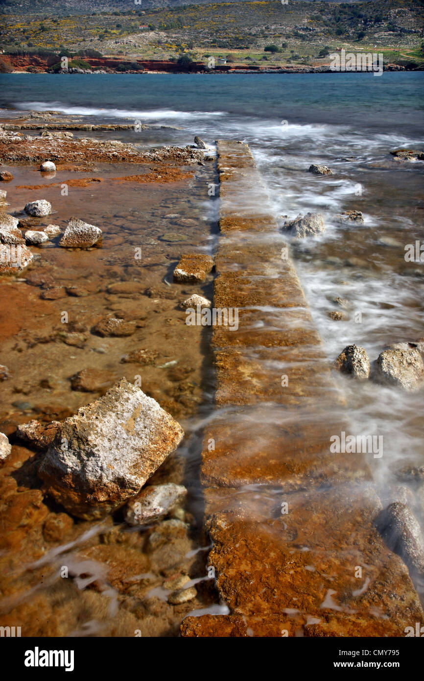 Ruins of the "sunken" ancient town of Asopos, at Plytra village ...