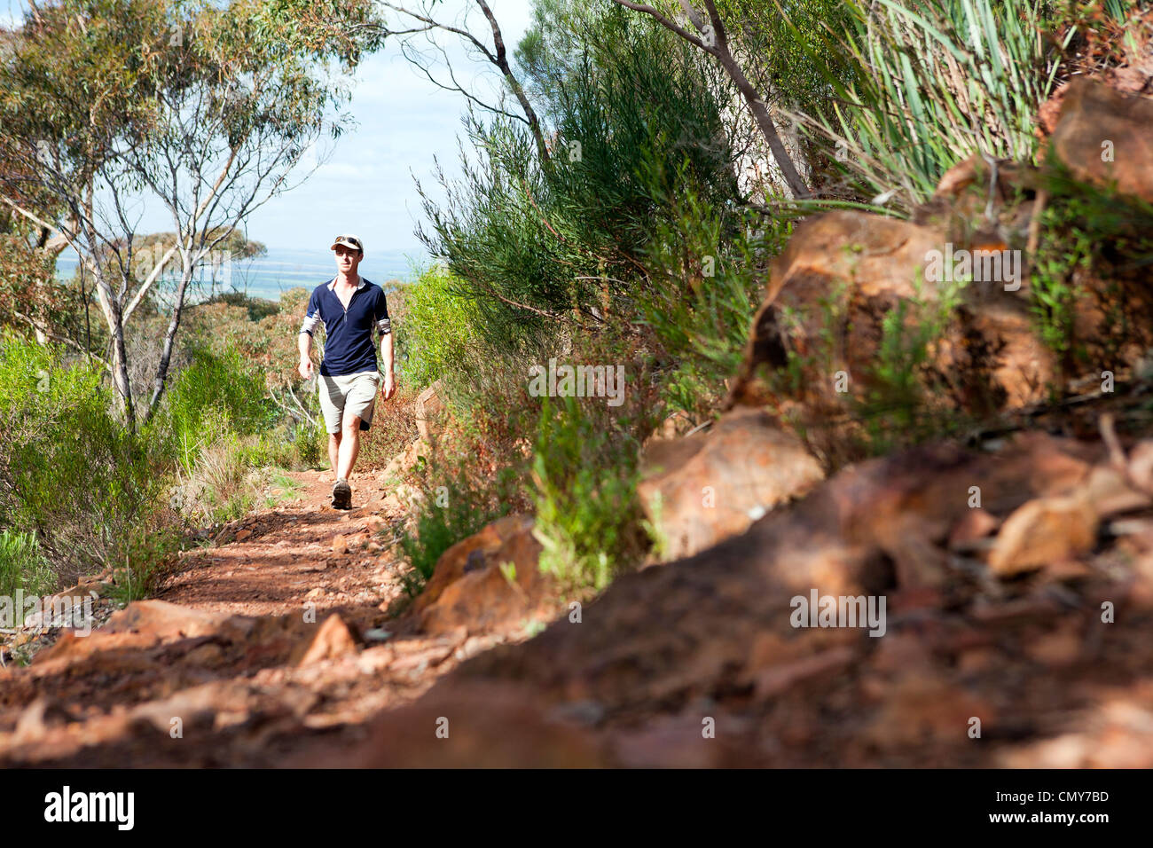 Walker on the slopes of Mt Remarkable in the Southern Flinders Ranges ...