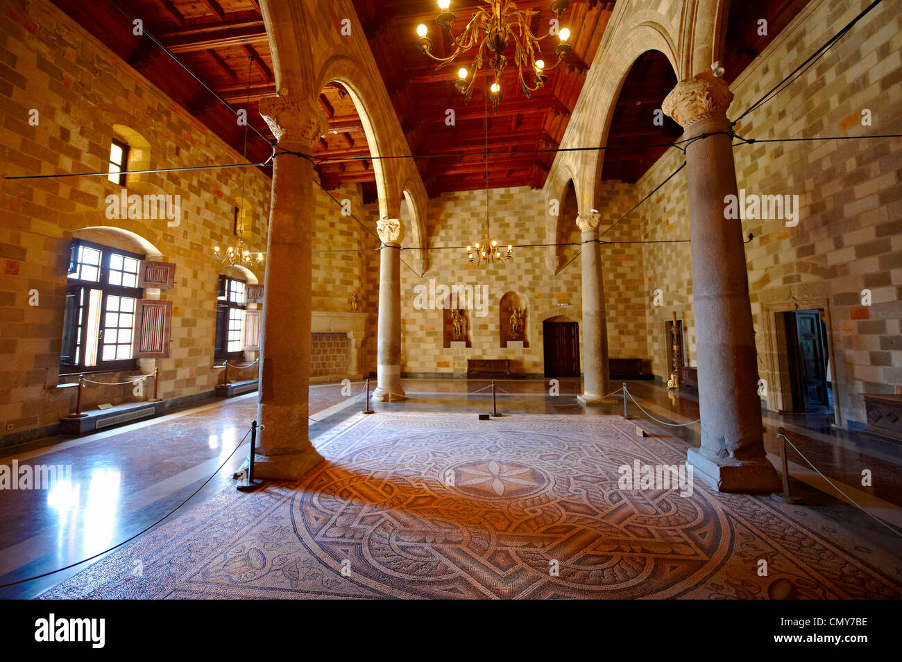 Interior of the 14th century medieval palace of the Grand Master of the ...