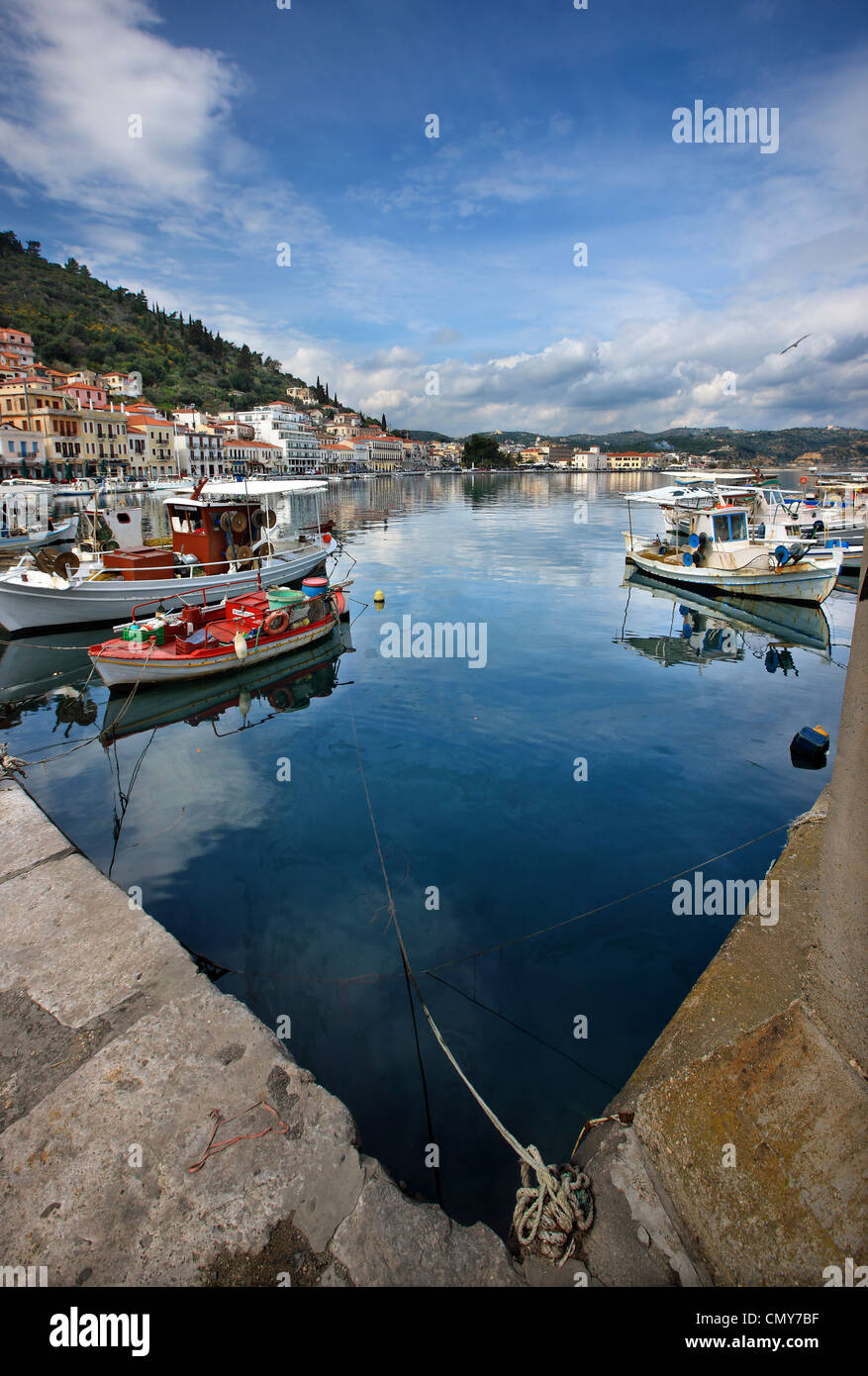 The small harbor of the picturesque Gytheio town, seaport of Sparta ...
