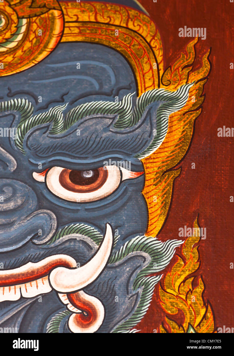 The face of giant, Vintage traditional Thai style art painting on ...