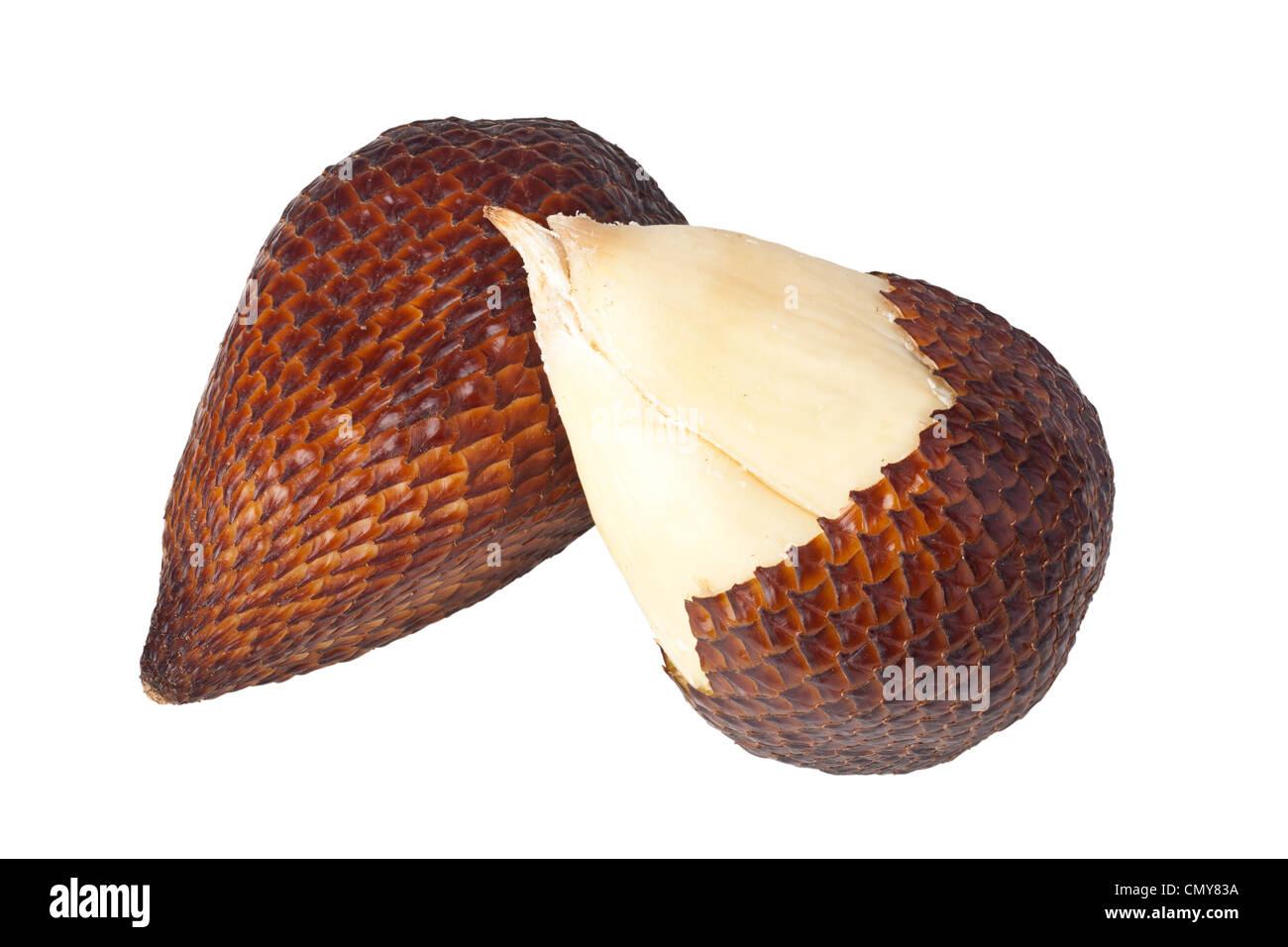 Whole and peeled salak fruits isolated on white background Stock Photo ...