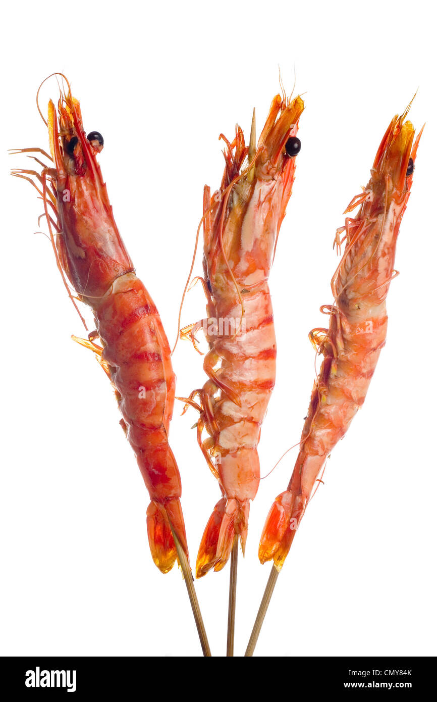 Bbq tiger prawns on skewer Cut Out Stock Images & Pictures - Alamy