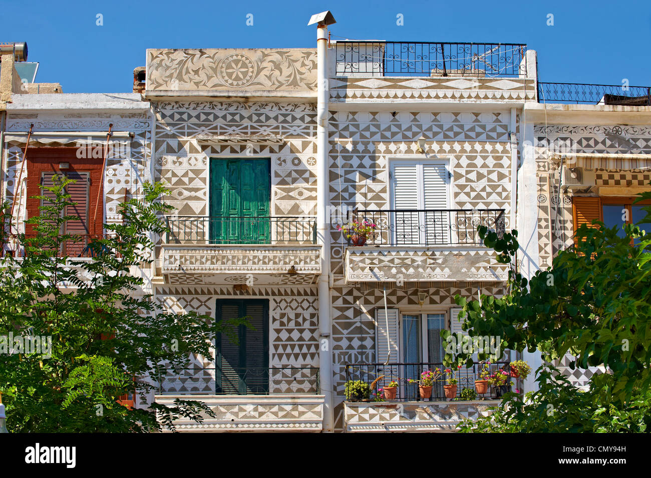 Xysta decorations on the houses of Pygri, Mastic Village of southern ...