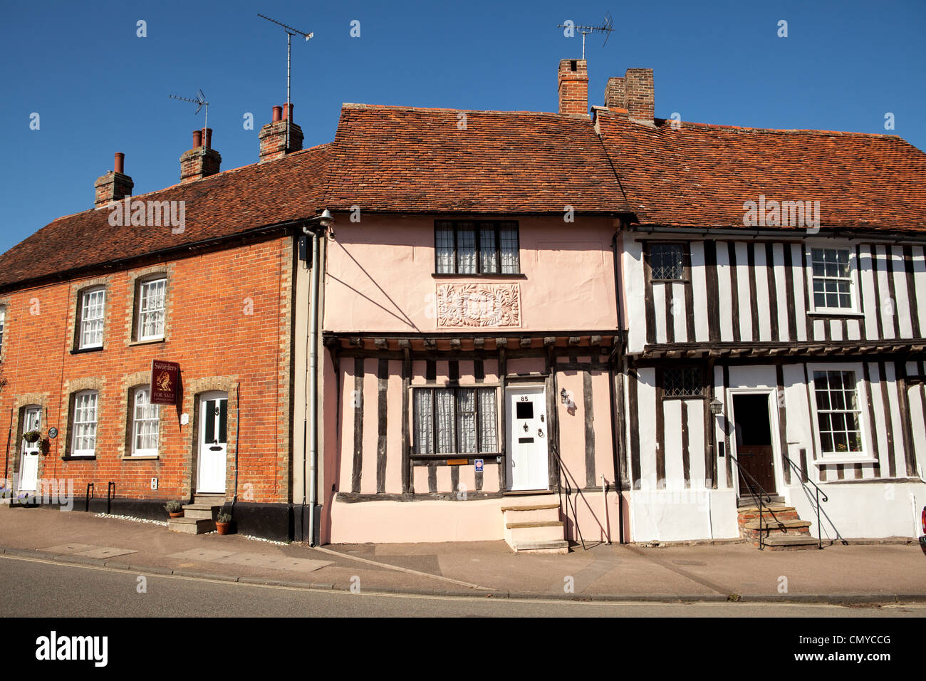 Medieval tudor house with decorative plasterwork, Lavenham, Suffolk ...