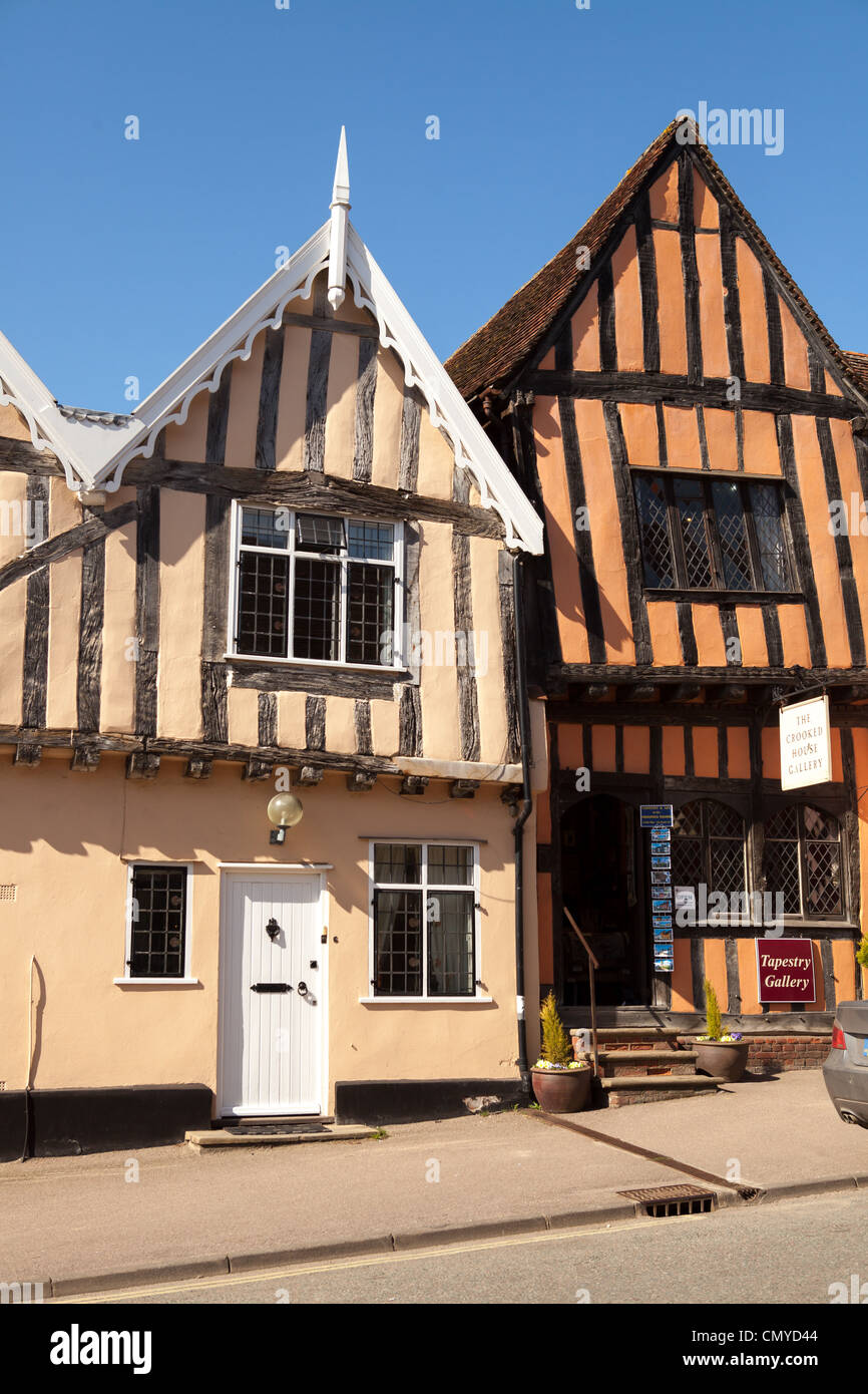Medieval Tudor buildings in Lavenham High Street, Suffolk Stock Photo ...