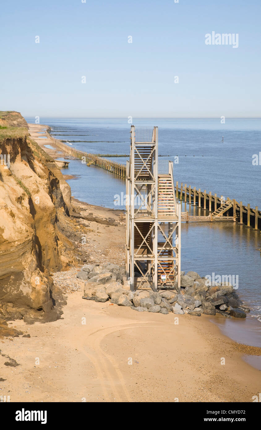 Rapid coastal erosion Happisburgh Norfolk England former beach access ...