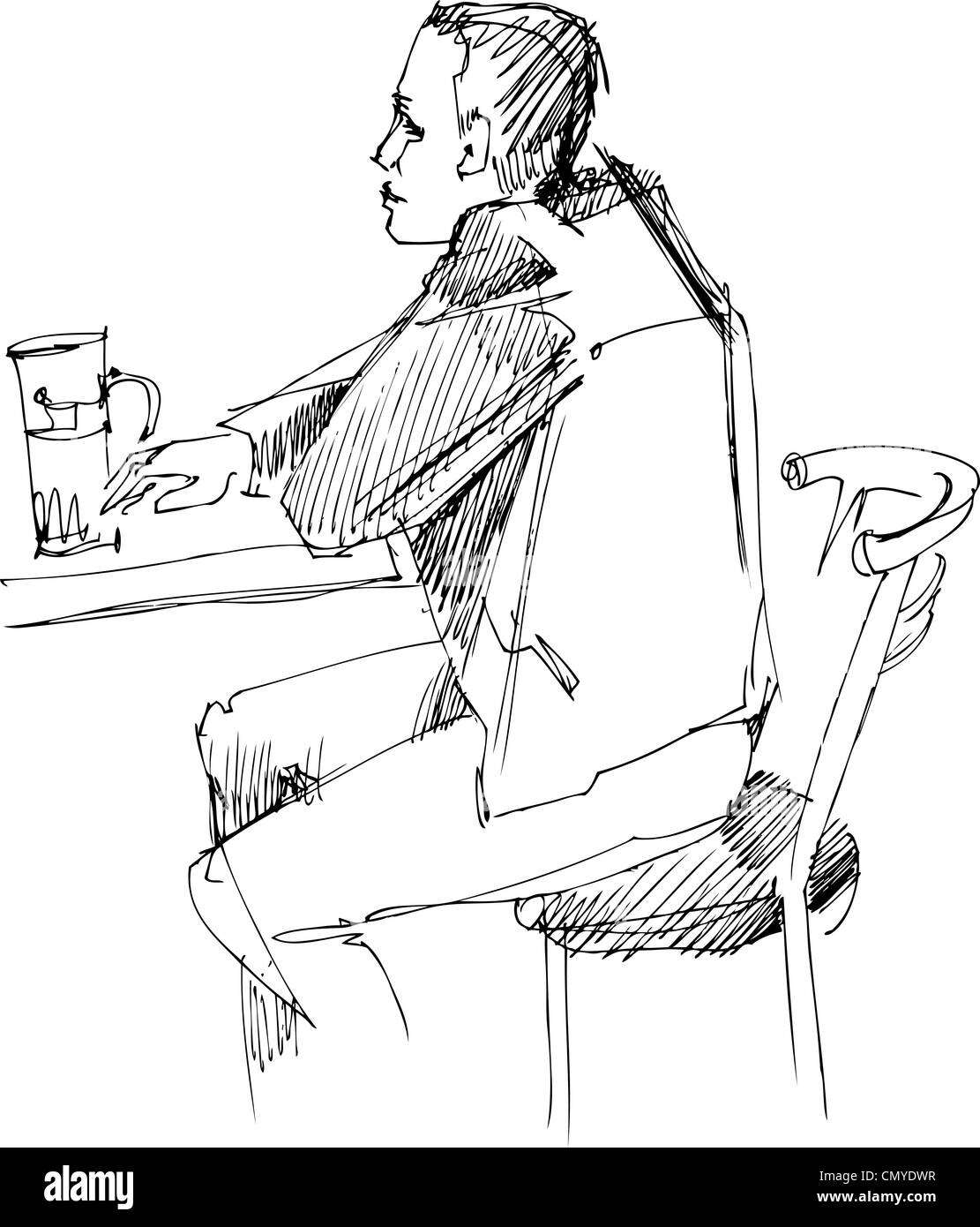 Man sits table glass Black and White Stock Photos & Images - Alamy