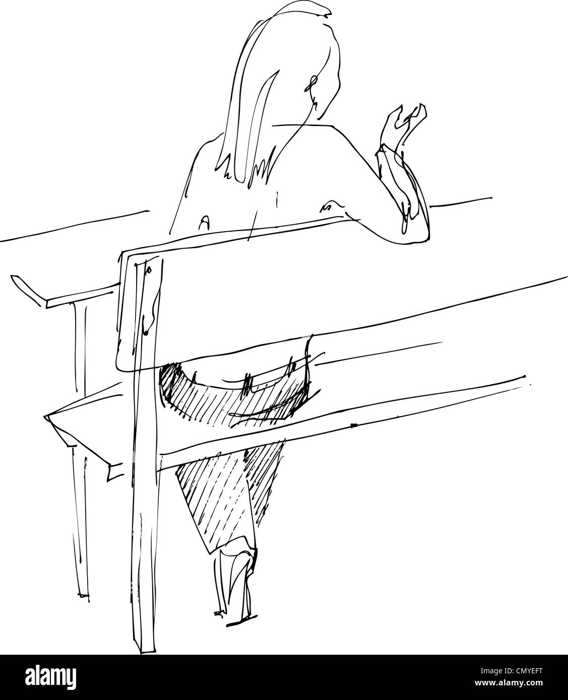 girl from the back on a bench Stock Photo - Alamy