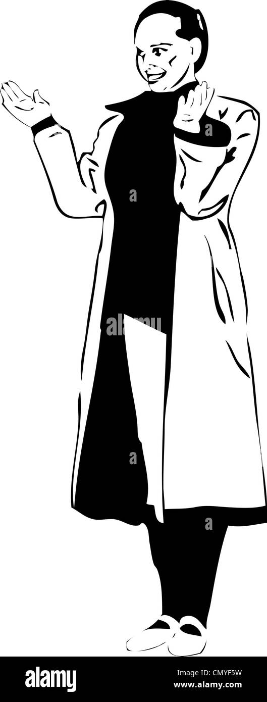 black and white sketch she claps her hands Stock Photo - Alamy