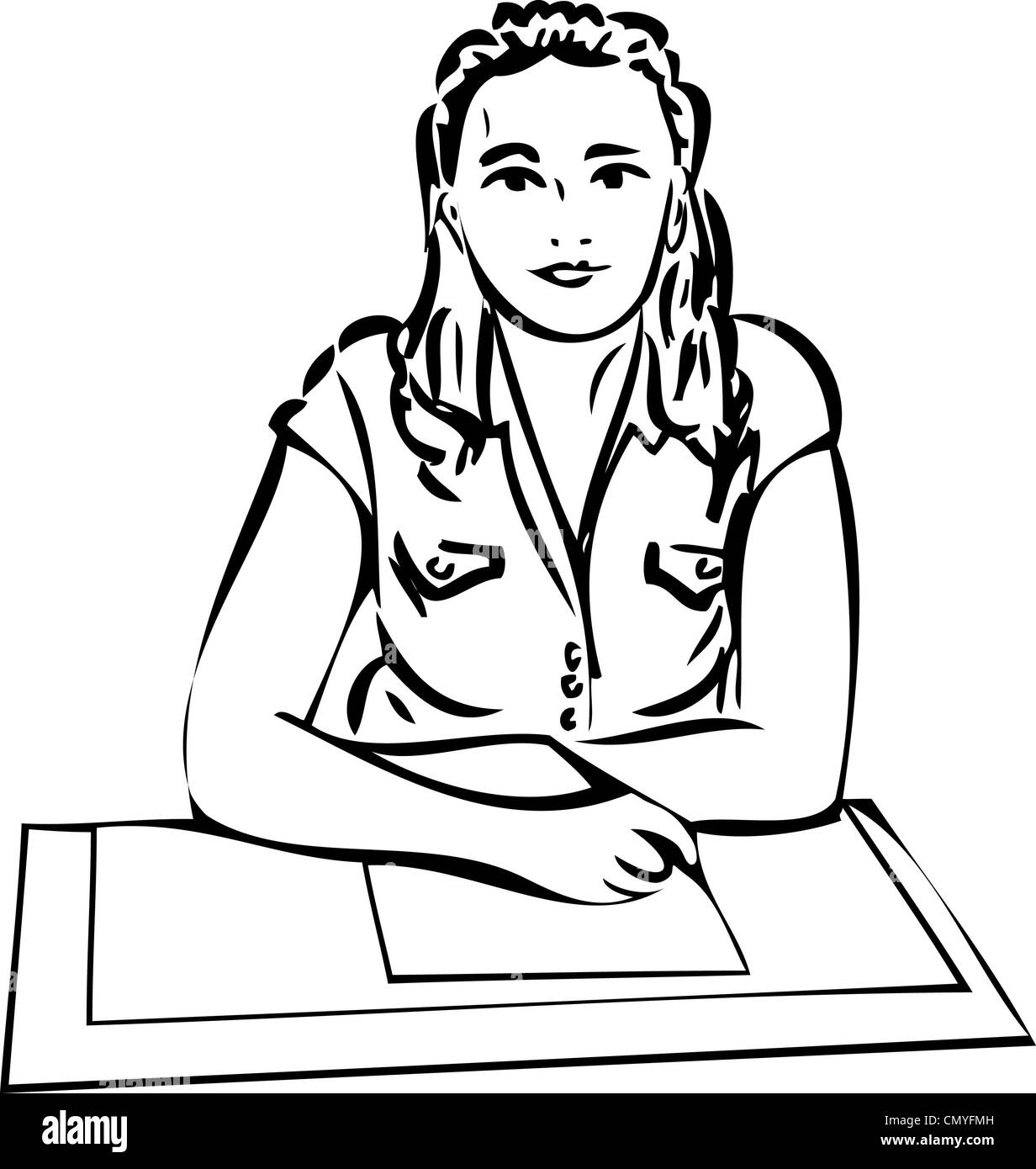 a sketch of a girl recording on paper Stock Photo - Alamy