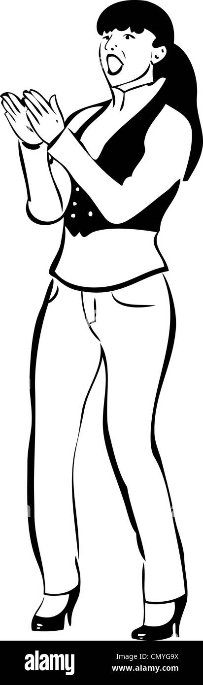 a sketch of a girl singing and clapping Stock Photo - Alamy