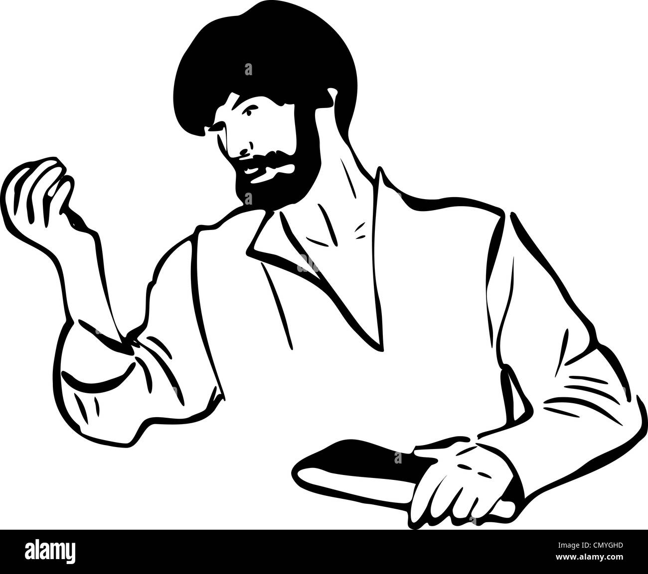 sketch of a man is considering something in his hand Stock Photo - Alamy