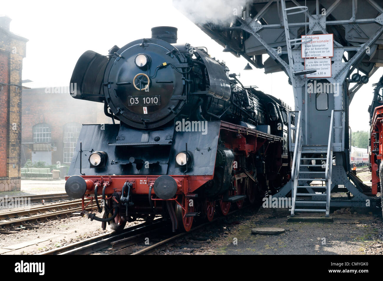 A German steam locomotive at Hilbersdorf Steam Shed near Chemnitz ...