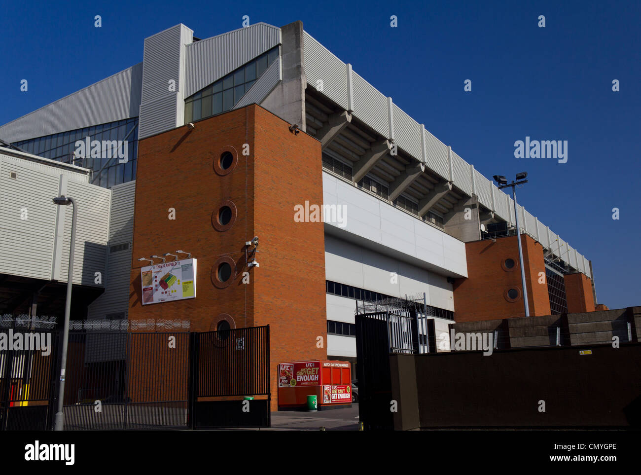 side view of Anfield, home of Liverpool football club, England Stock ...