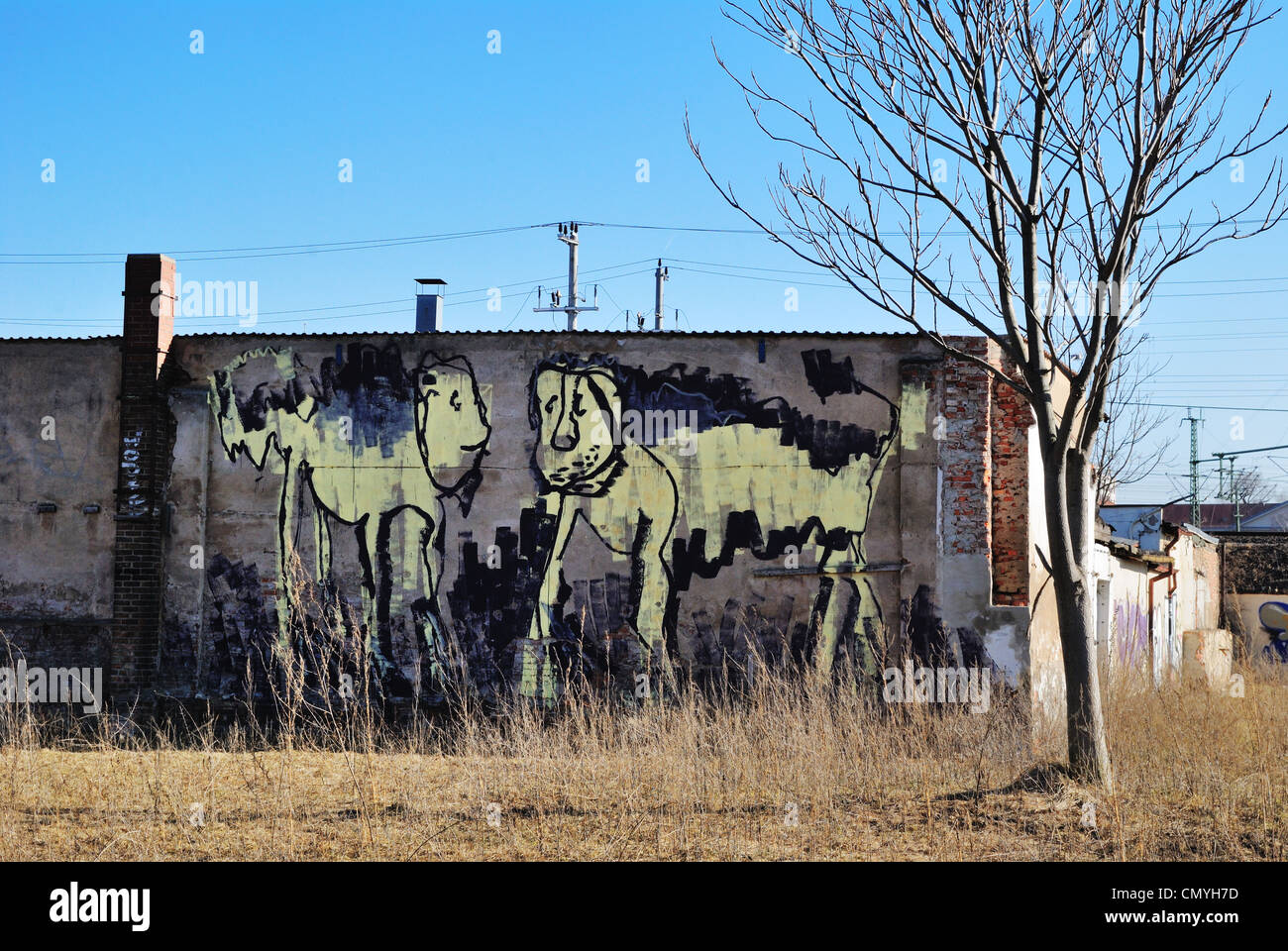 A large artistic mural painted on a building wall, Dresden, Germany ...