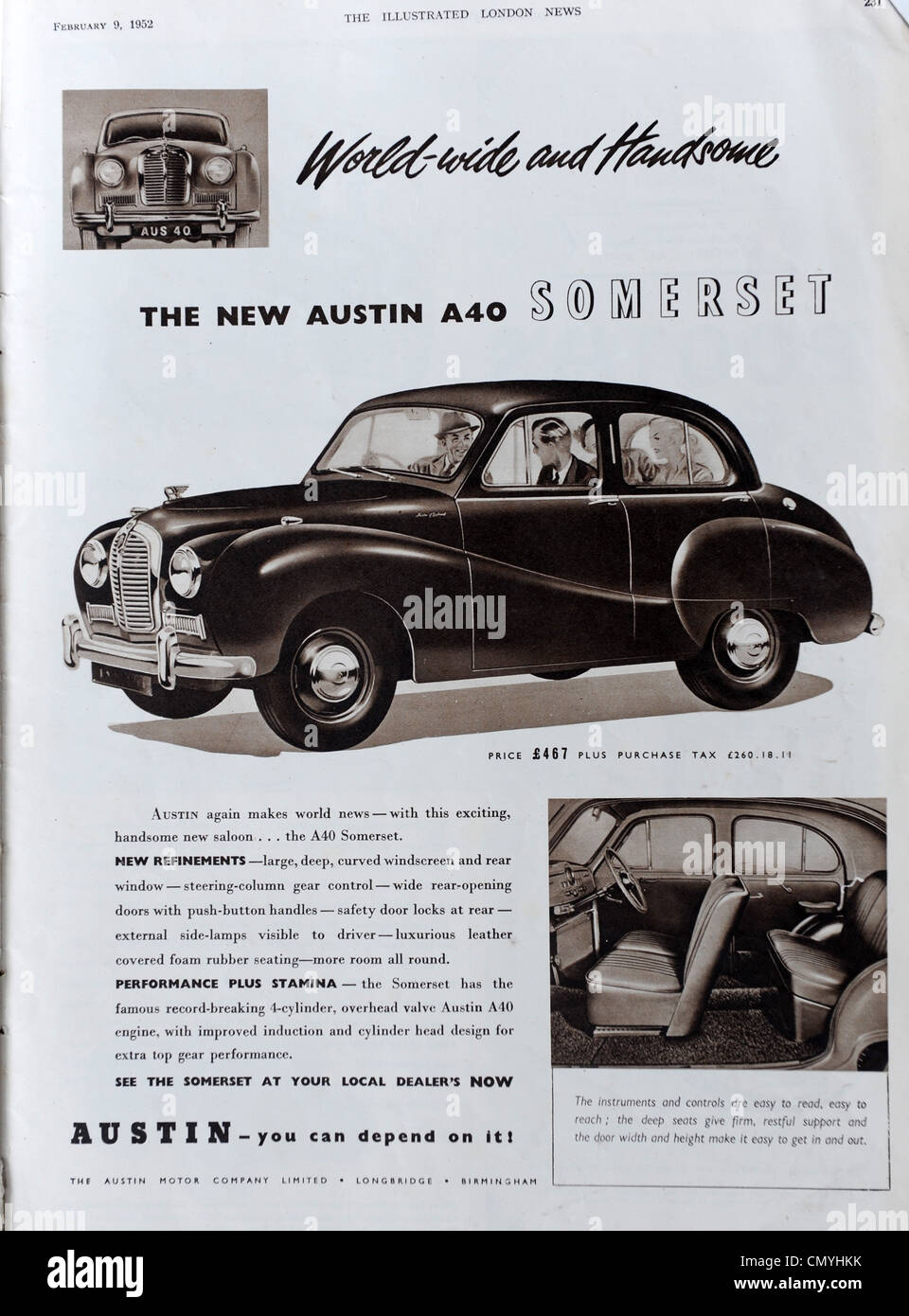 Austin A40 car advert in The Illustrated London News 23/2/52 Stock ...