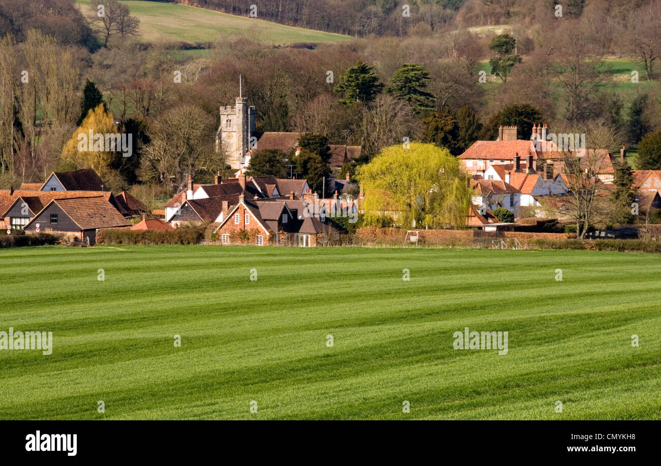 Chiltern Hills - view to Little Missenden village - across field of ...