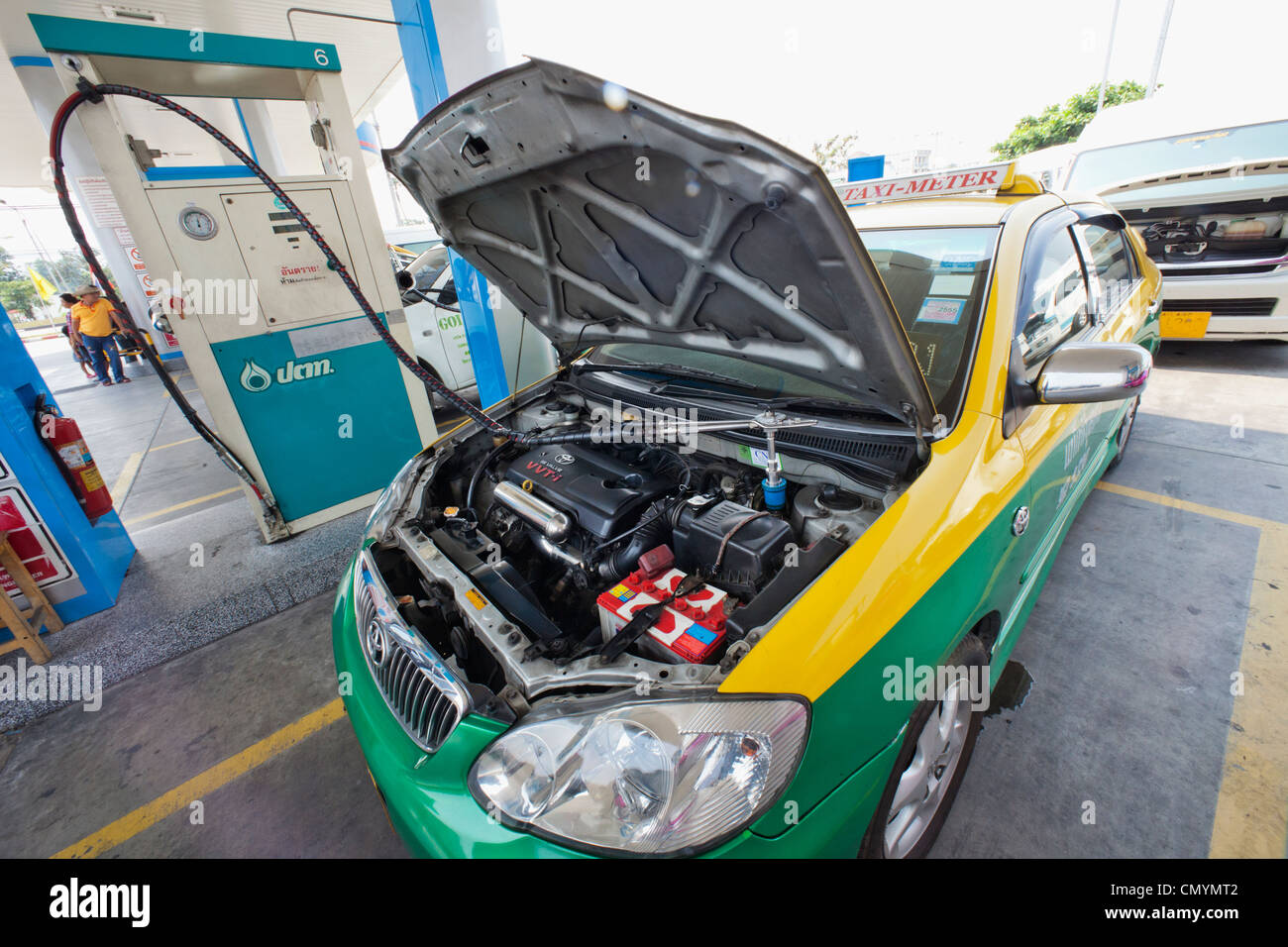 Thailand, LPG Gas Stand, Taxi Being Filled with LPG Stock Photo - Alamy