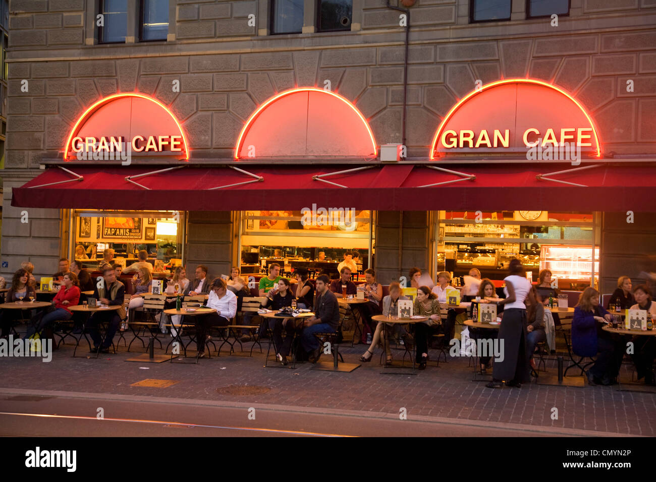 Switzerland, Zurich, street cafe, Gran Cafe, Limmatquai, people ...