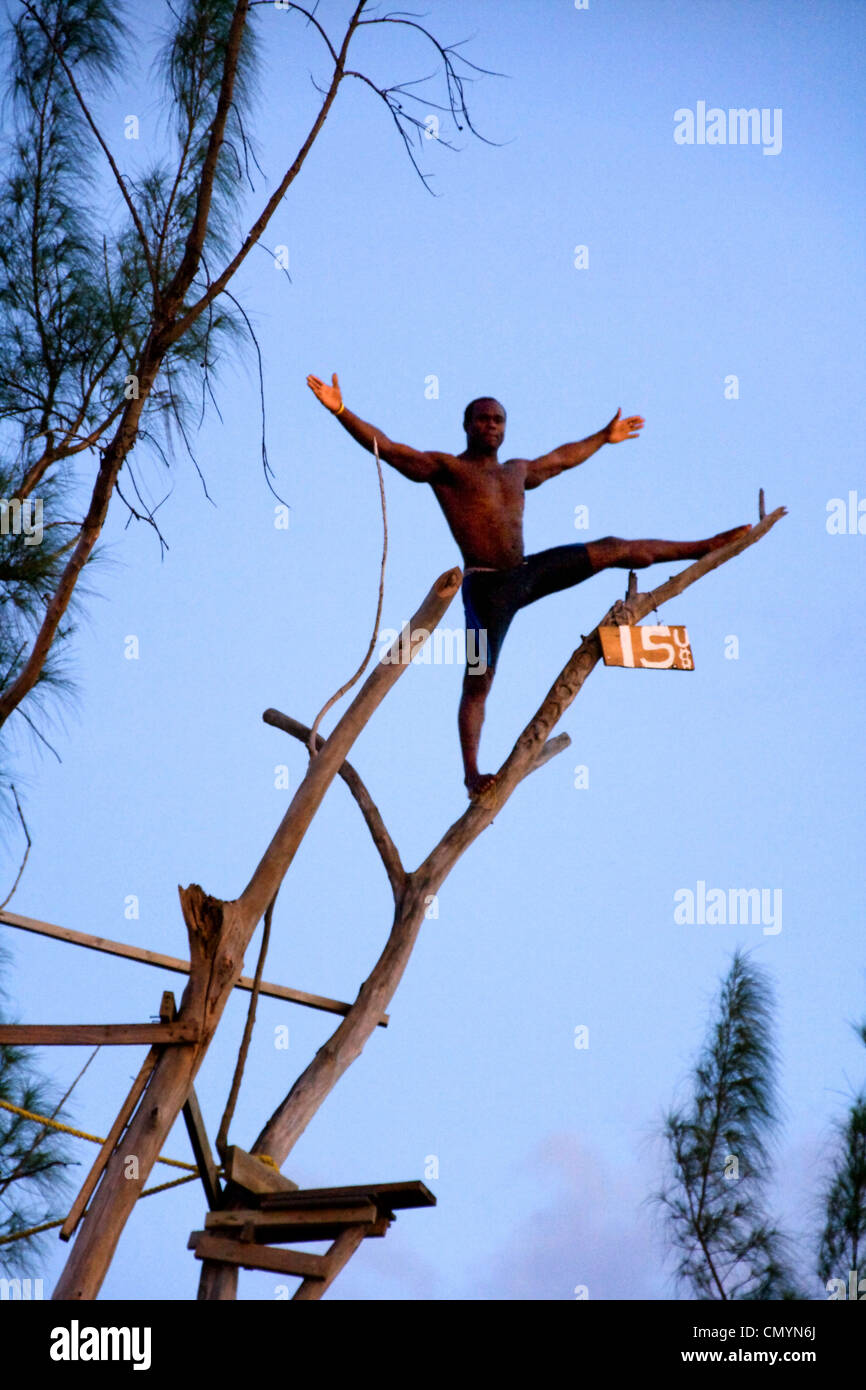 Jamaica Negril Ricks Cafe Cliff Diver jumping from a Tree Stock Photo ...
