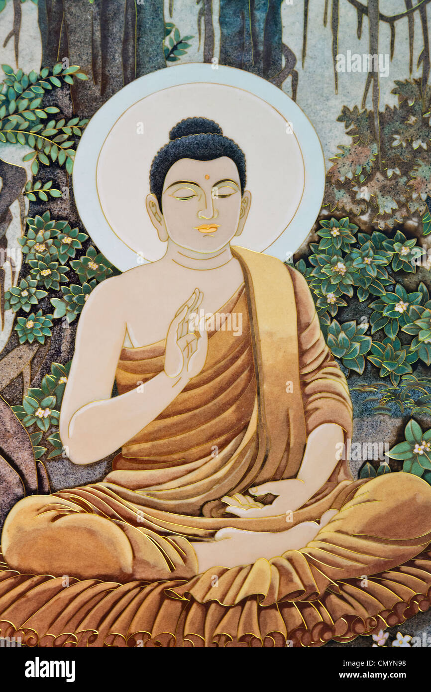 China, Hong Kong, Tsuen Wan, Western Monastery, Wall Mural depicting ...