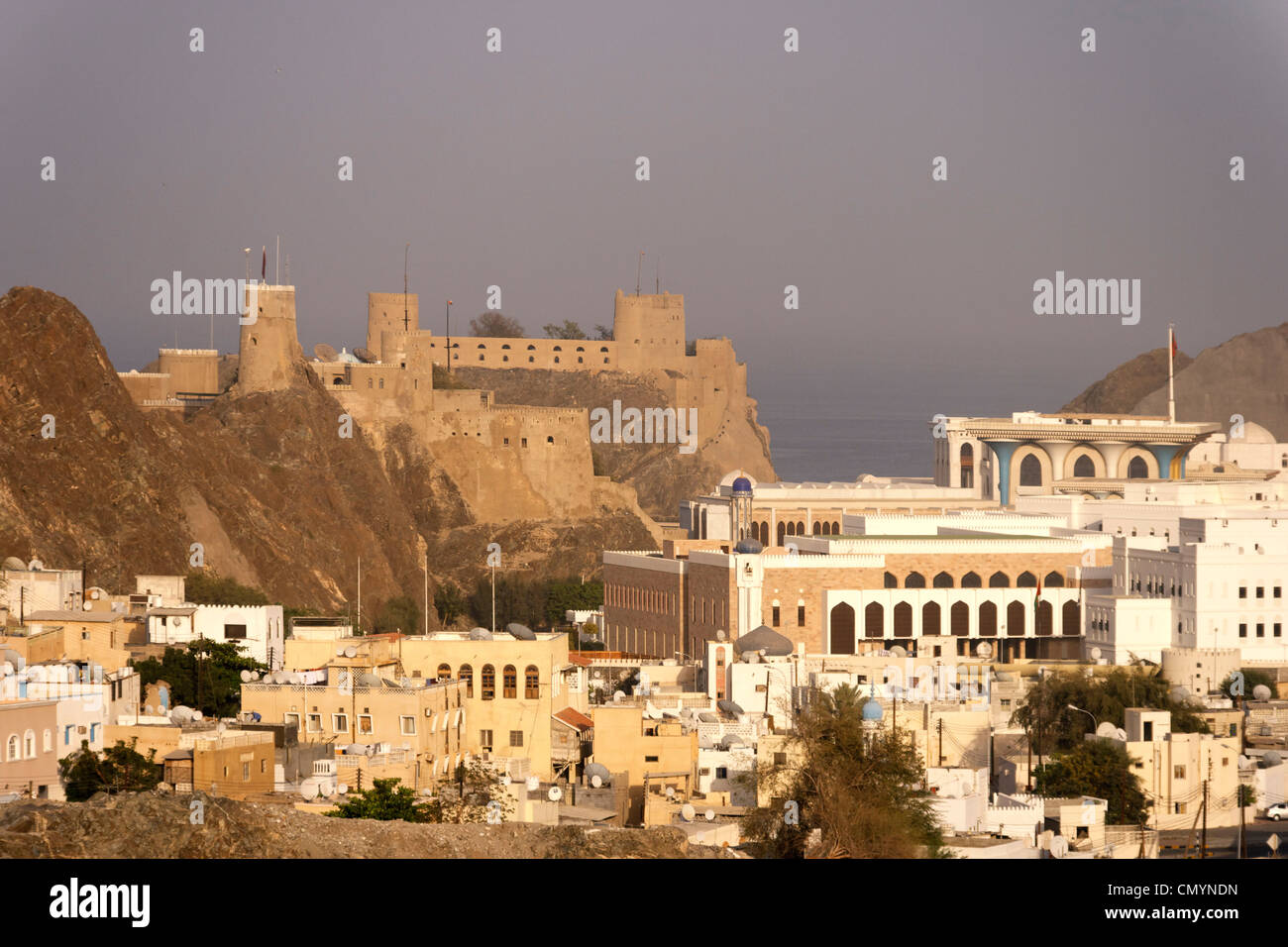 Oman Muscat Sultans Palace and Al Mirani Fort viewpoint Stock Photo - Alamy