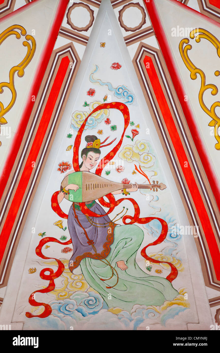 China, Hong Kong, Tsuen Wan, Yuen Yuen Institute, Ceiling Decoration ...