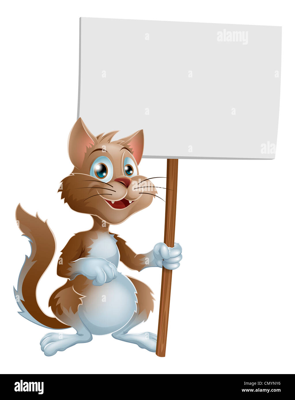Illustration of a cute cartoon cat character holding a sign Stock Photo ...