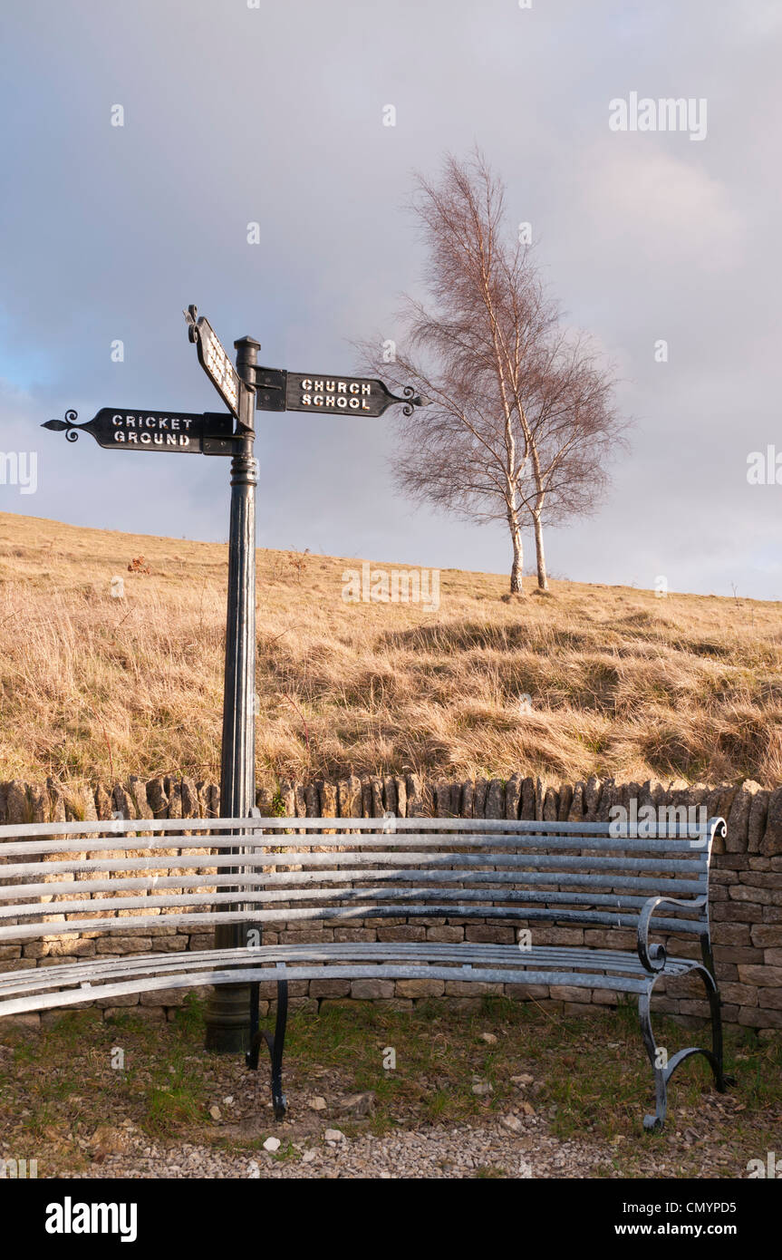 Signpost and Millennium 2000 bench on Cranham Common, Gloucestershire ...