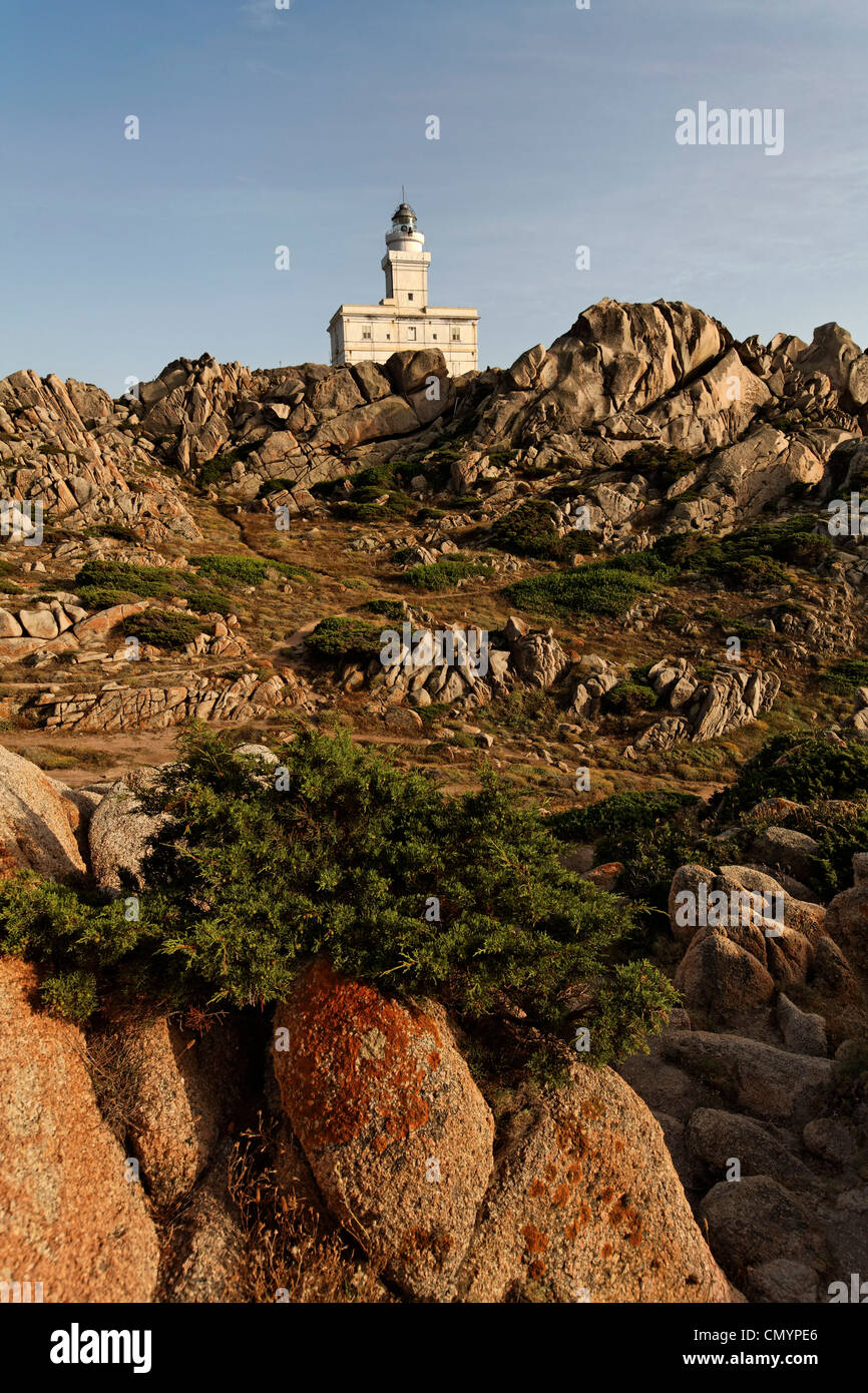 Italy Sardinia Capo Testa bizarre rock landscape lighthouse Stock Photo ...