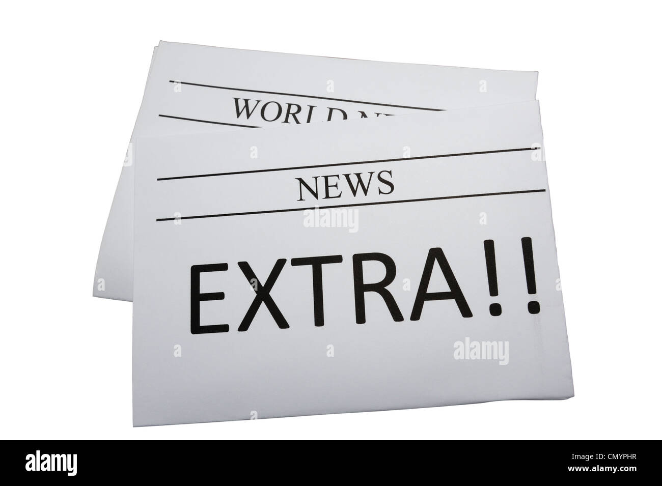 Newspaper with extra news isolated on white Stock Photo - Alamy